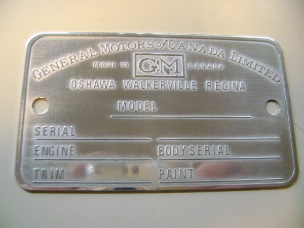 Chev. Vehicle Data Plate Set - Lwdparts